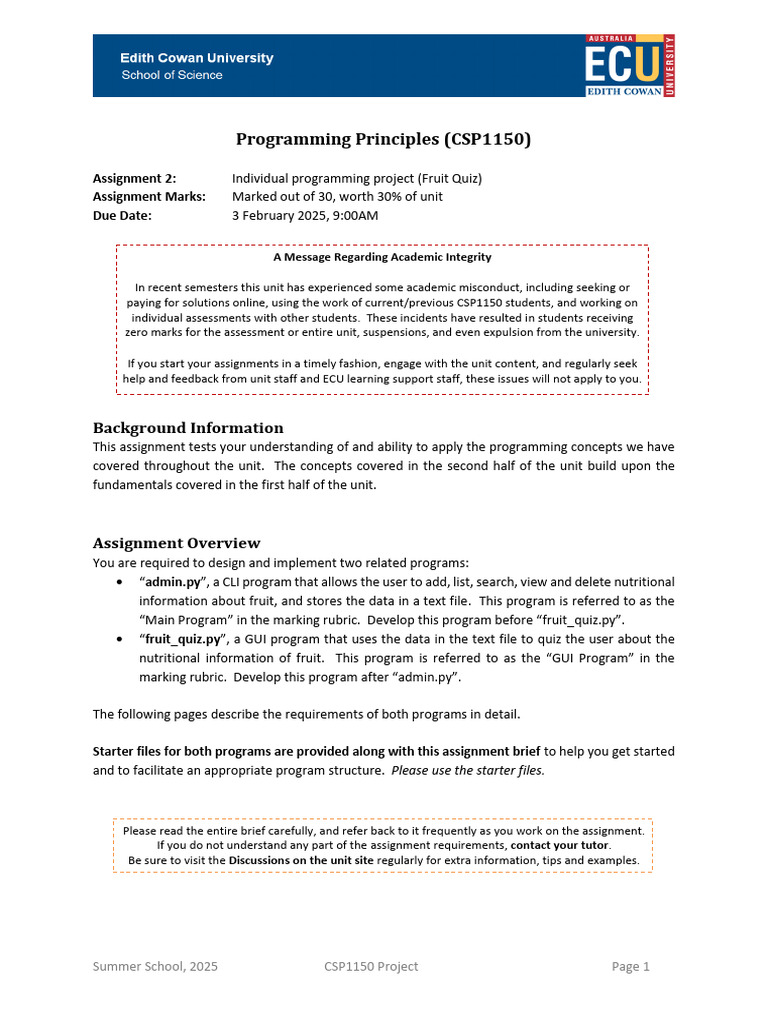 ProgPrinc(CSP1150)_Project_250 | PDF | Parameter (Computer Programming) | Programming