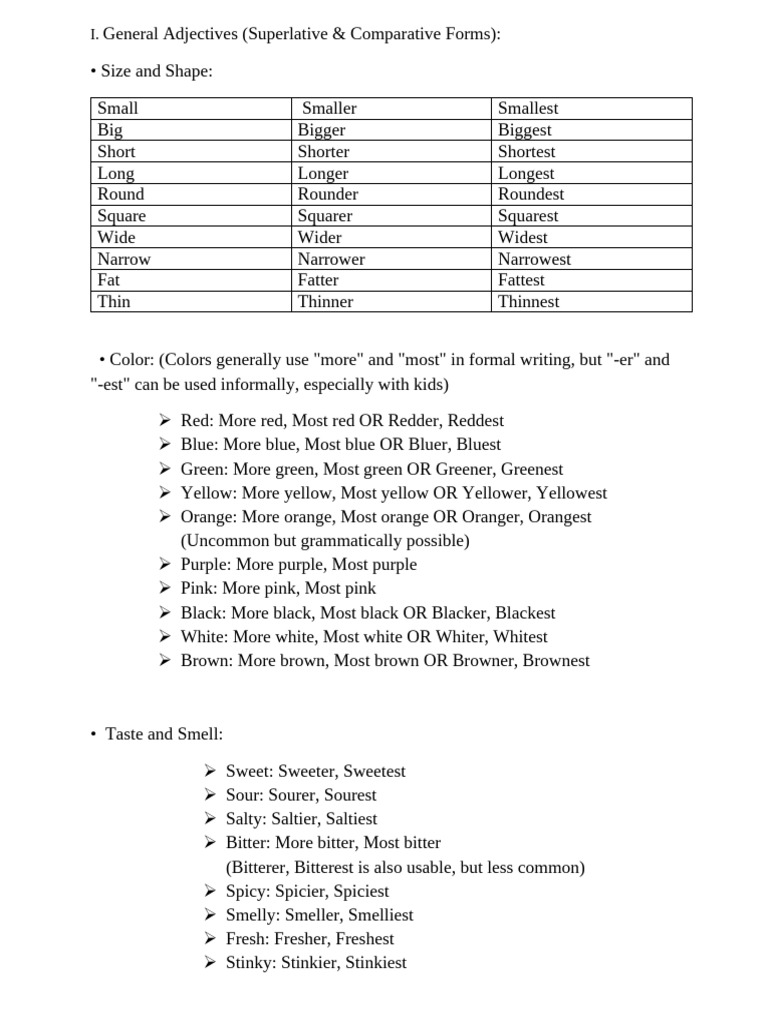 Adjective Comparatives and Superlatives Guide | PDF | Senses ...