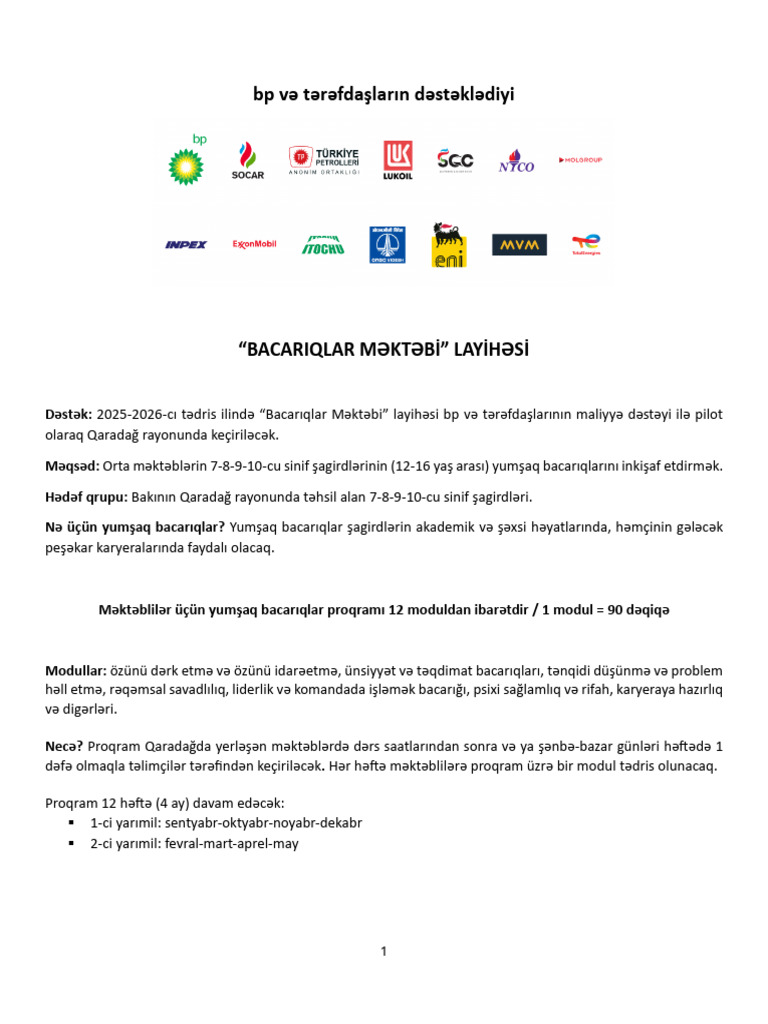 Bacariqlar Mektebi INFO | PDF