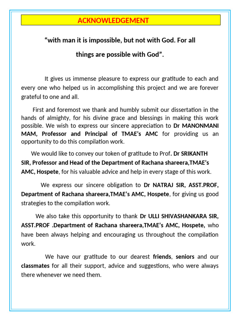 Acknowledgement: "With Man It Is Impossible, But Not With God. For All ...