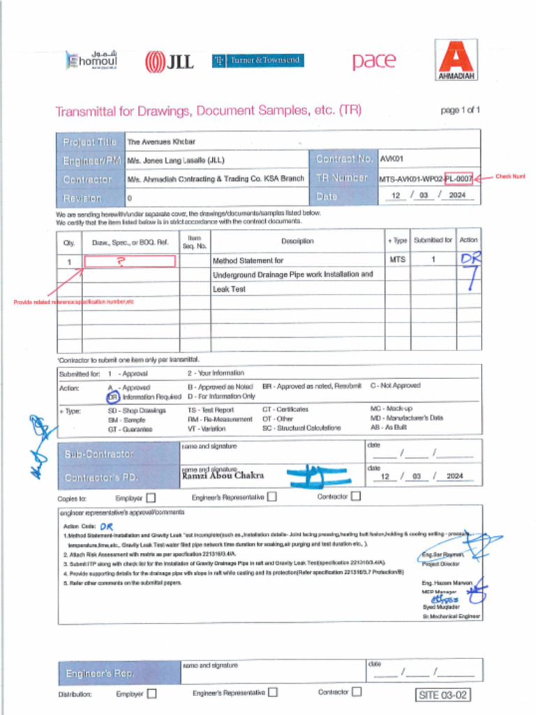 MTS-AVK01-WP02-PL-0007 - Method Statement For Underground Drainage Pipe ...
