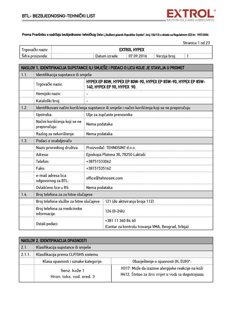 Extrol Hypex BTL | PDF