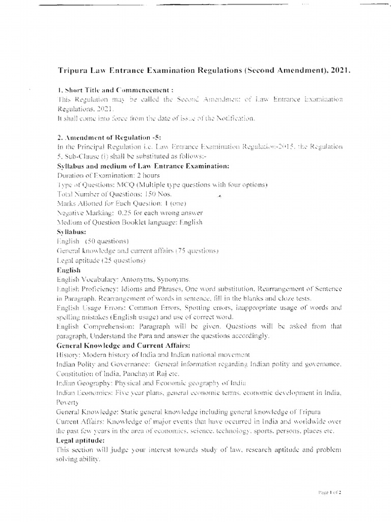 Law Entrance Exam Syllabus 2021 | PDF
