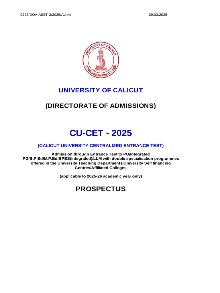 CU CETProspectus2025 | PDF | Academic Degree | University And College ...
