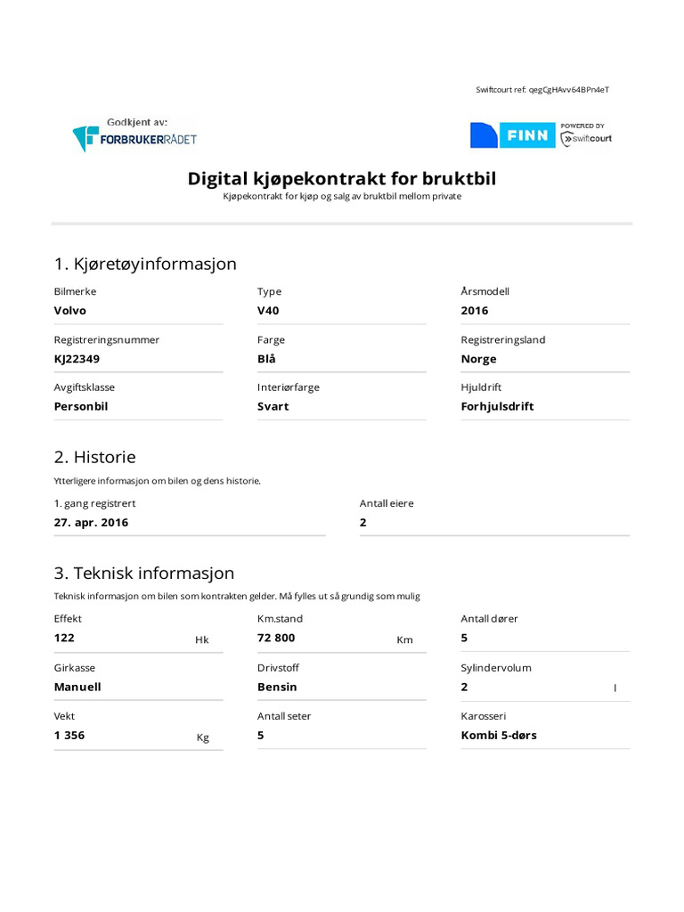 FINNs Kjøpekontrakt For Bil-qegCgHAvv64BPn4eT | PDF