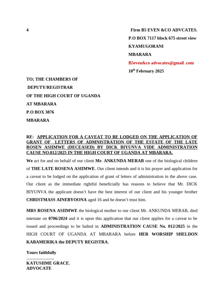 Caveat Application for Estate Administration | PDF | Common Law | Legal ...