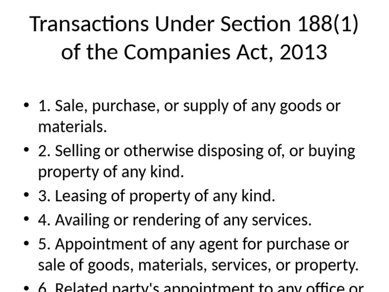 Section 188(1) Transactions Overview | PDF
