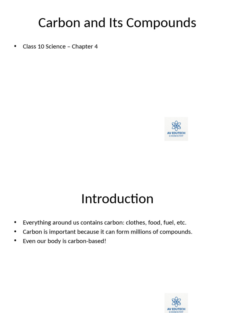 Carbon and Its Compounds Presentation | PDF | Carbon | Chemical Bond