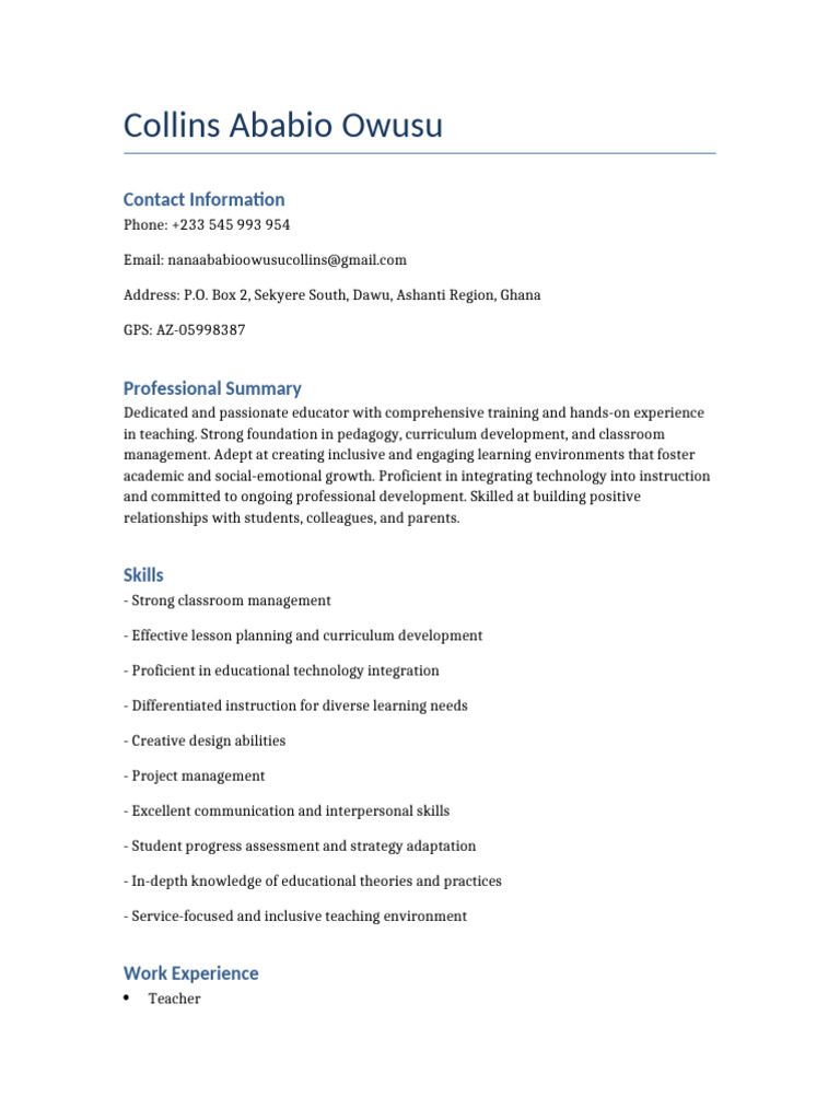 Revised CV Collins Formatted | PDF