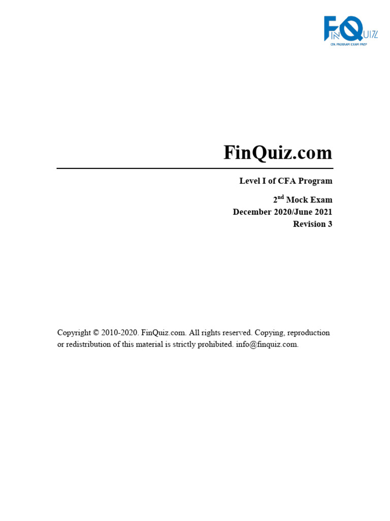CFA Level I 2nd Mock Exam Questions | PDF | Bonds (Finance) | Net ...