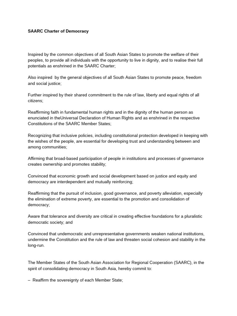 Saarc Charter of Democracy | PDF | Democracy | Political Ideologies