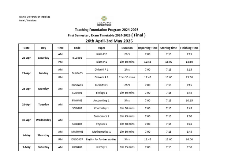 Teaching Foundation Program Timetable (1) .XLSX - Sheet1 (1) | PDF