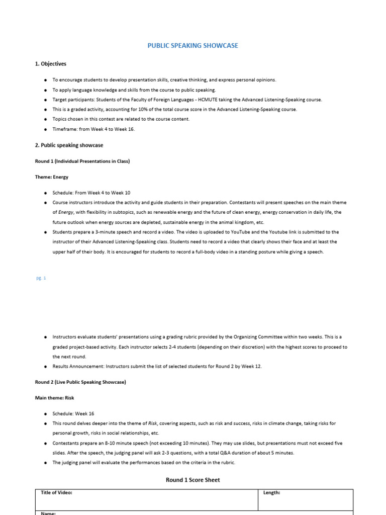 Public Speaking Showcase Guidelines | PDF | Nonverbal Communication ...