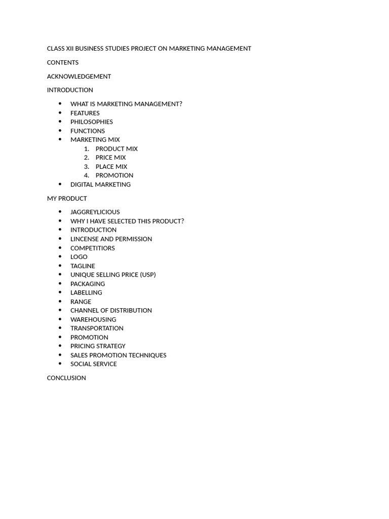 Class 12 Marketing Management Project | PDF | Pricing | Marketing