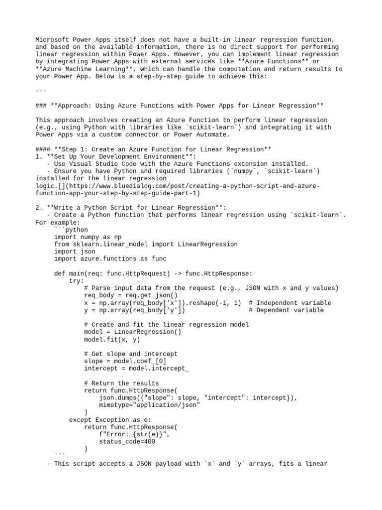 Microsoft Power Apps Linear Regression2 | PDF | Regression Analysis | Machine Learning