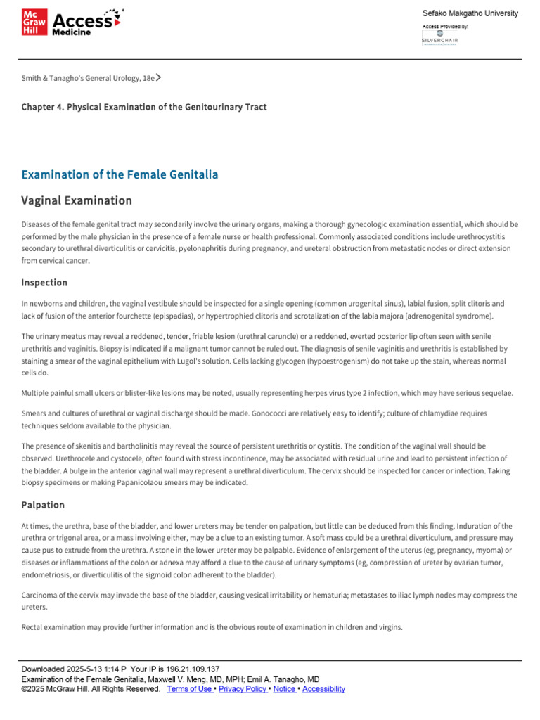 Female Genitalia Examination Guide | PDF | Vagina | Sexual Anatomy