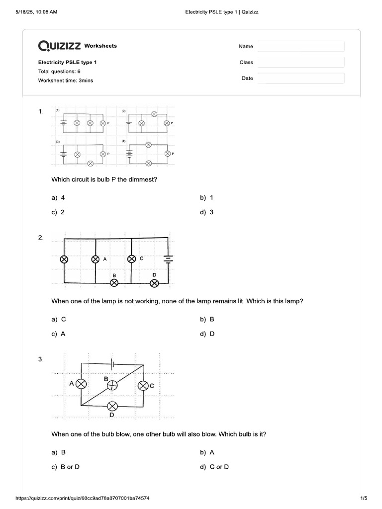 Quizizz Electricity | PDF