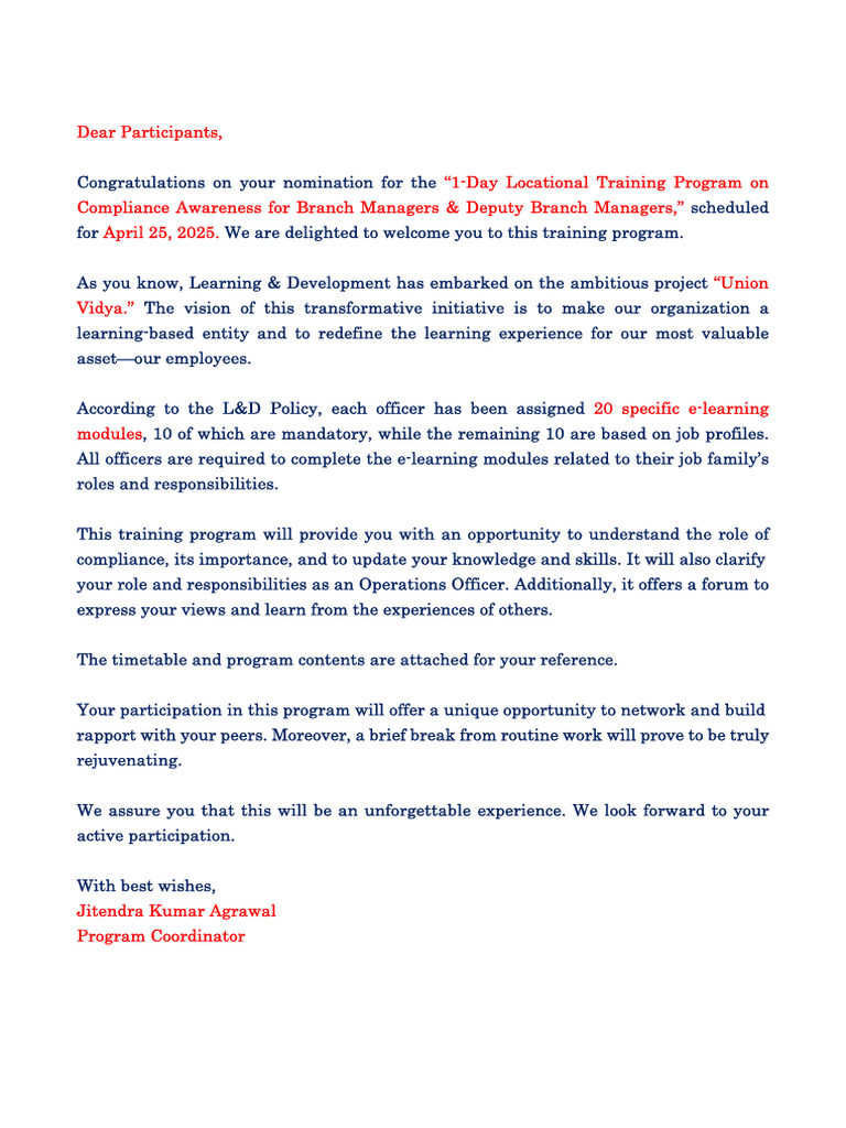 Welcome Letter Vado Dara | PDF