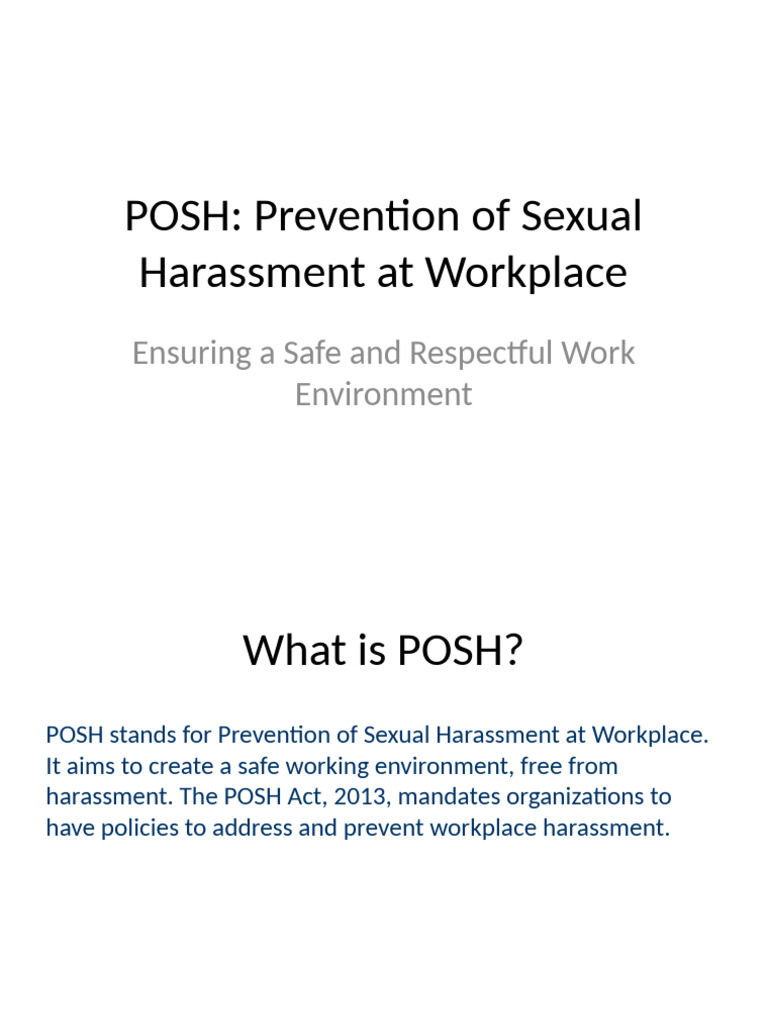 POSH Detailed Presentation | PDF | Sexual Harassment | Misconduct