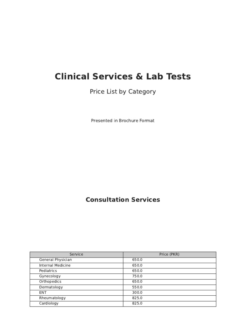 Clinical Services & Lab Test Price List | PDF | Clinical Medicine ...