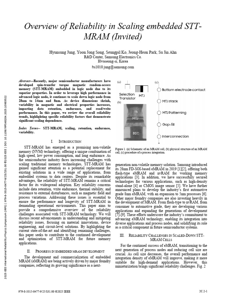 Overview of Reliability in Scaling Embedded STT-MRAM | PDF | Reliability Engineering ...