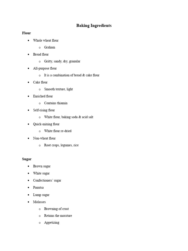 Essential Baking Ingredients Guide | PDF | Breads | Flour