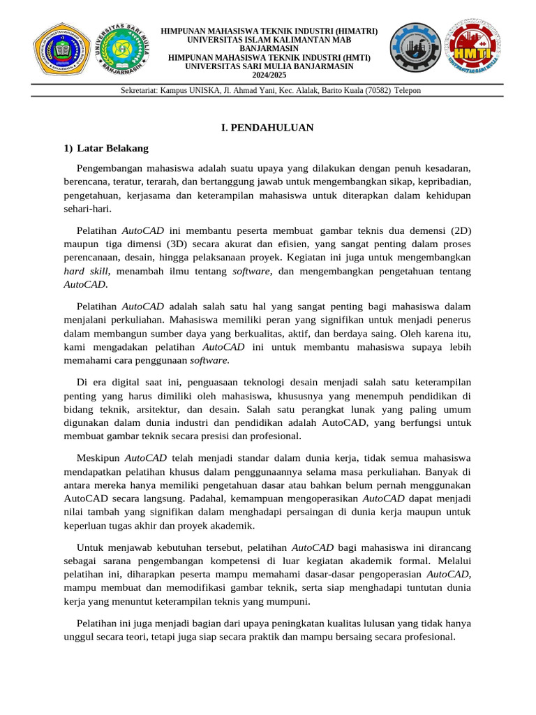 TOR PERAN MAHASISWA Pelatihan AutoCAD 2025 | PDF