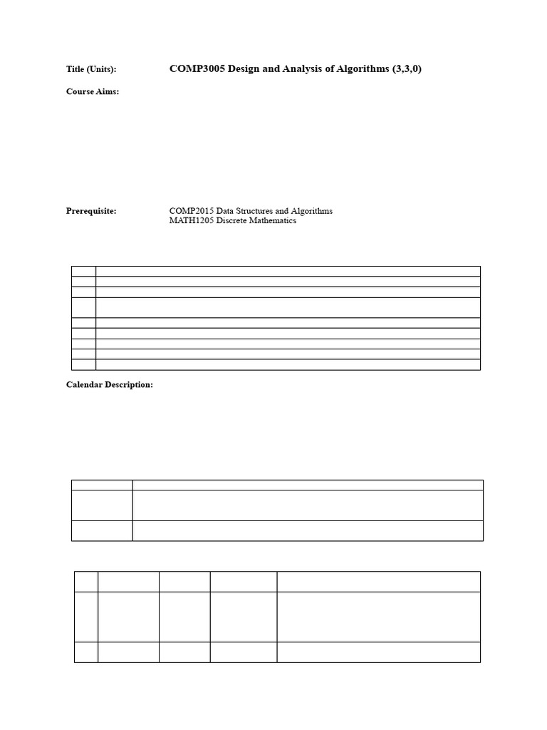Design and Analysis of Algorithms (COMP3005) | PDF | Computational ...