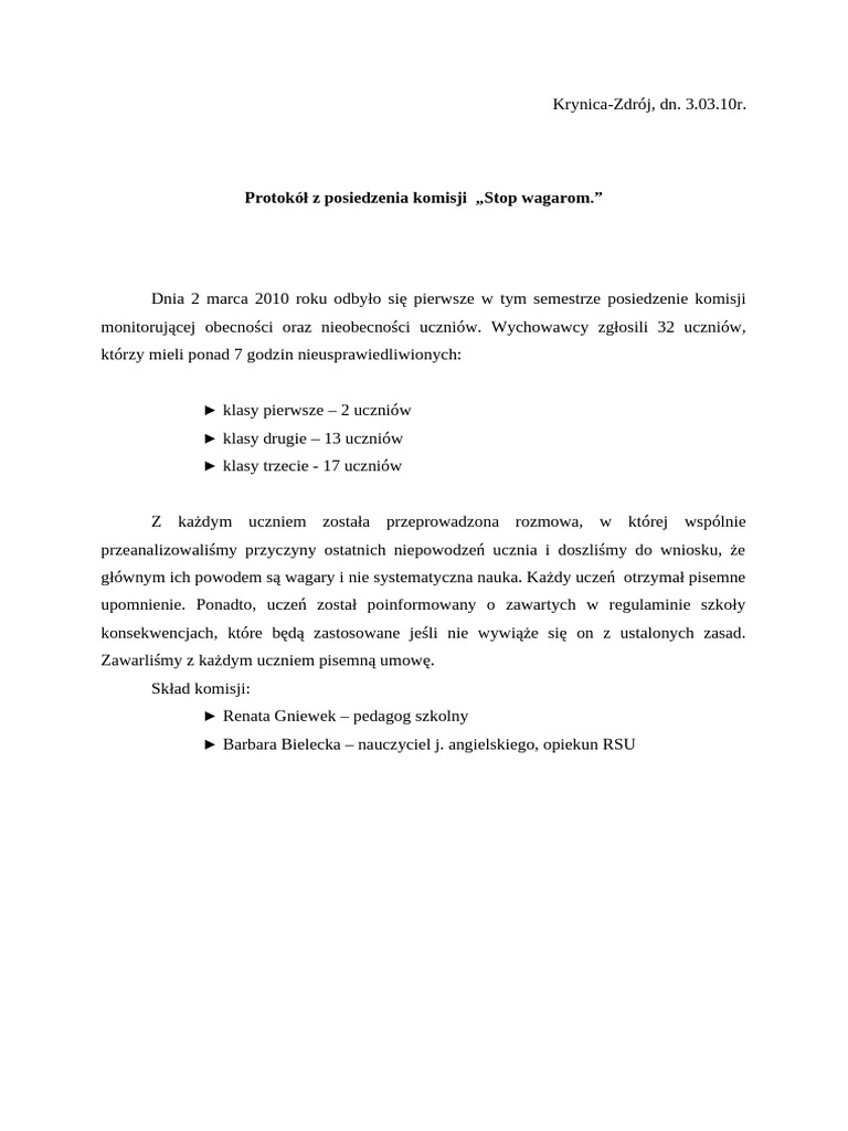 Porotokół Marzec | PDF