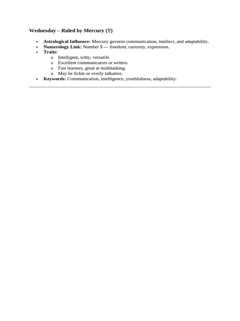 Traits of Wednesday Born Individuals | PDF