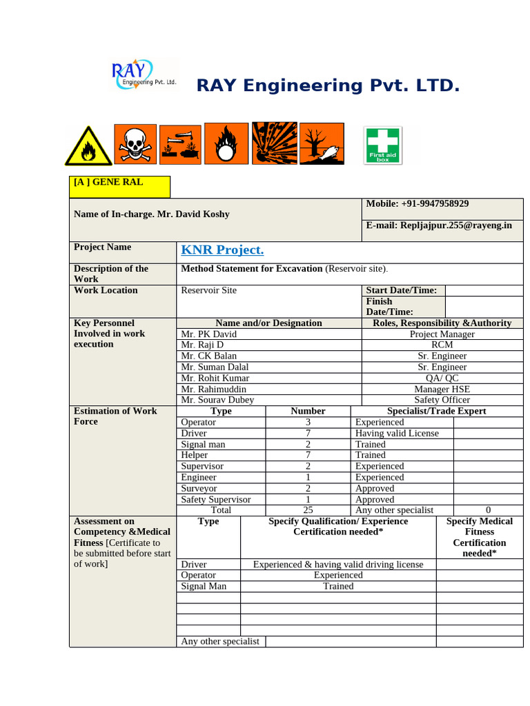 Method Statement (Excavation) | PDF | Occupational Safety And Health ...