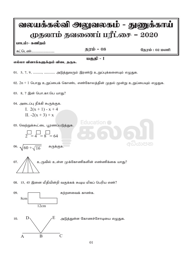 Gr8 Ta Mathematics 2020 Term 1 1 | PDF