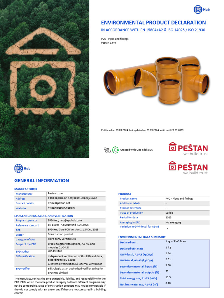 EPD Pestan D.O.O PVC Pipes and Fittings Draft HUB-2115 2024-09-29 | PDF ...