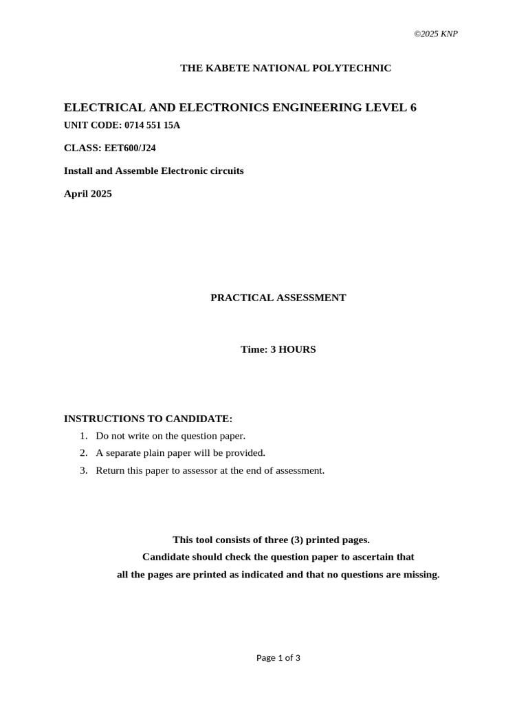 Electrical Circuit Assembly Assessment | PDF