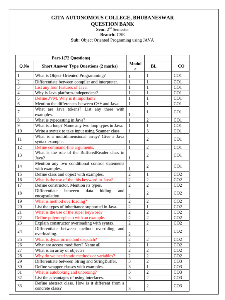 Java Question Bank 24 28 | PDF | Method (Computer Programming) | Class (Computer Programming)