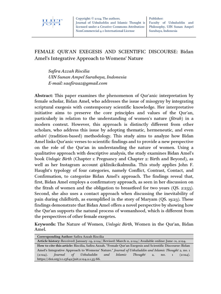 Female Qur'an Exegesis and Scientific Discourse: Bidan Amel's ...