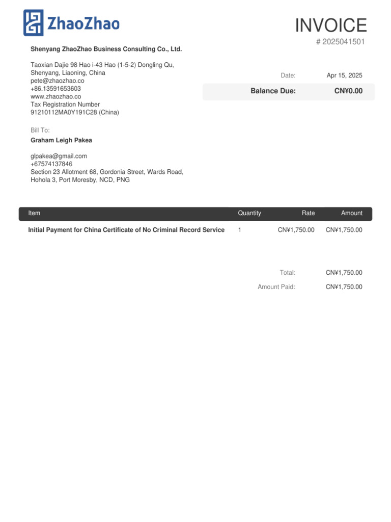 Invoice 2025041501--Graham Leigh Pakea | PDF