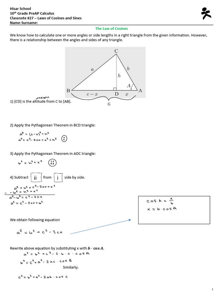 cn 27_Laws of Cosines and Sines | PDF | Trigonometric Functions | Area