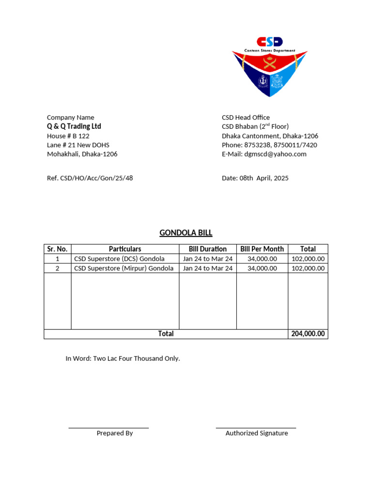 BILL Template CSD | PDF