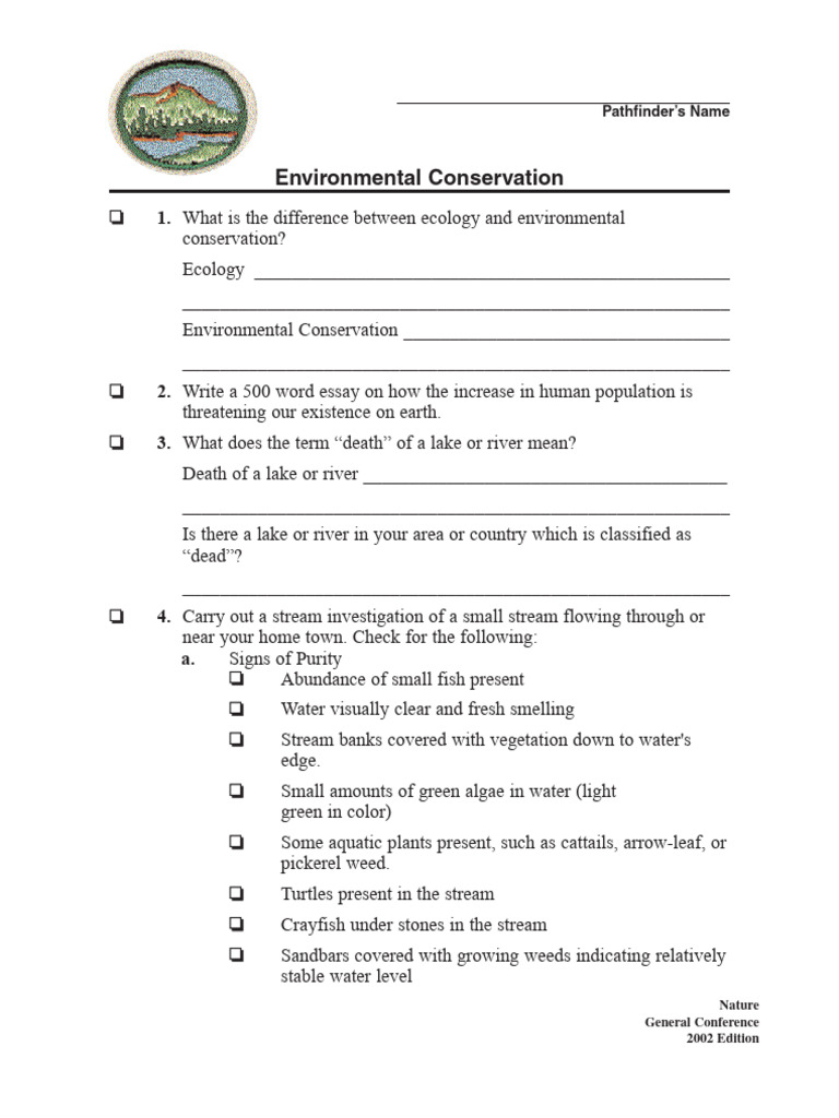 Environmental Conservation Worksheet | PDF | Waste | Water