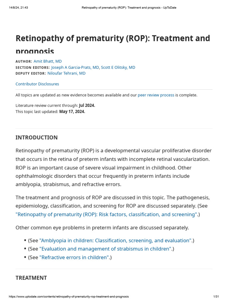 Retinopathy of Prematurity (ROP) - Treatment and Prognosis - UpToDate ...