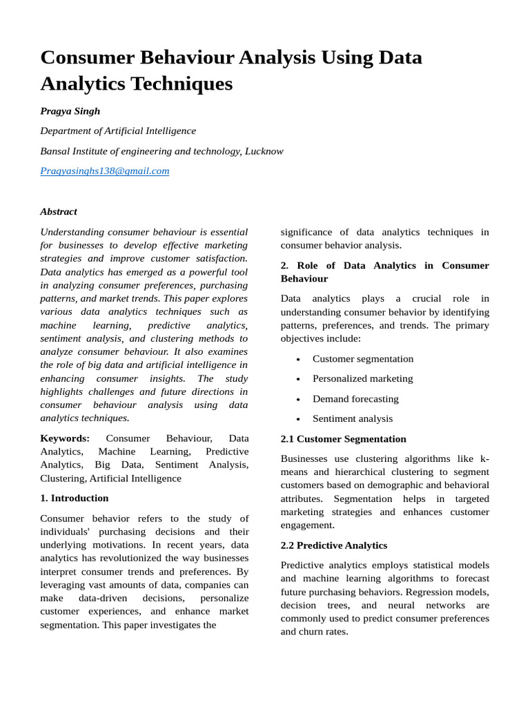 Consumer Behaviour Analysis Using Data Analytics Techniques | PDF | Analytics | Behavior