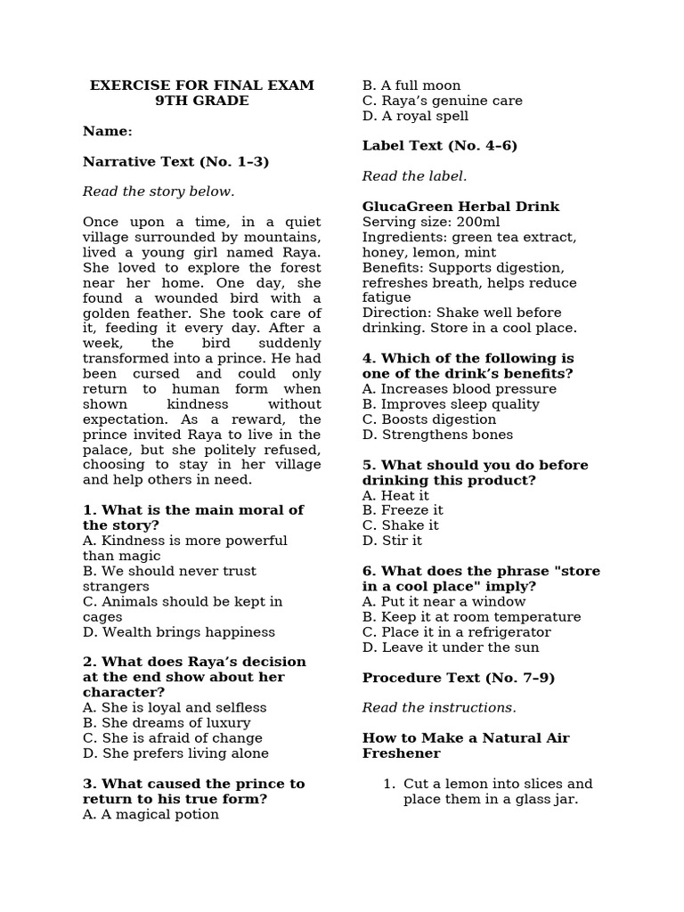 Exercise For Final Exam 9TH Grade | PDF | Whales