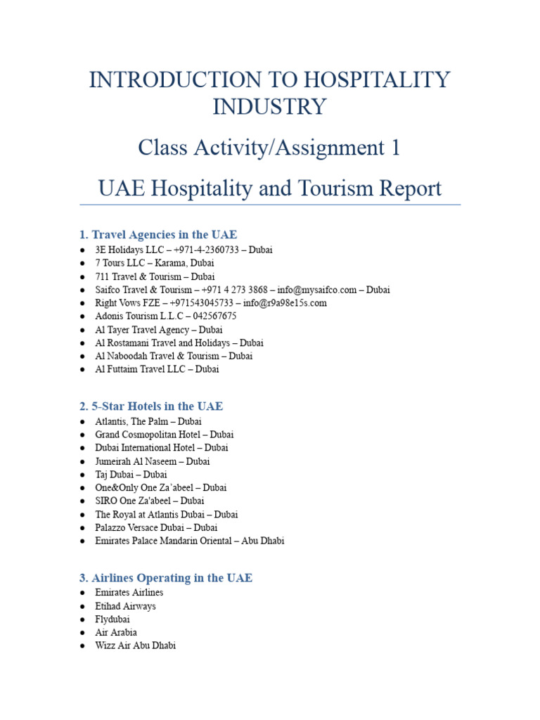 UAE Hospitality and Tourism Overview | PDF
