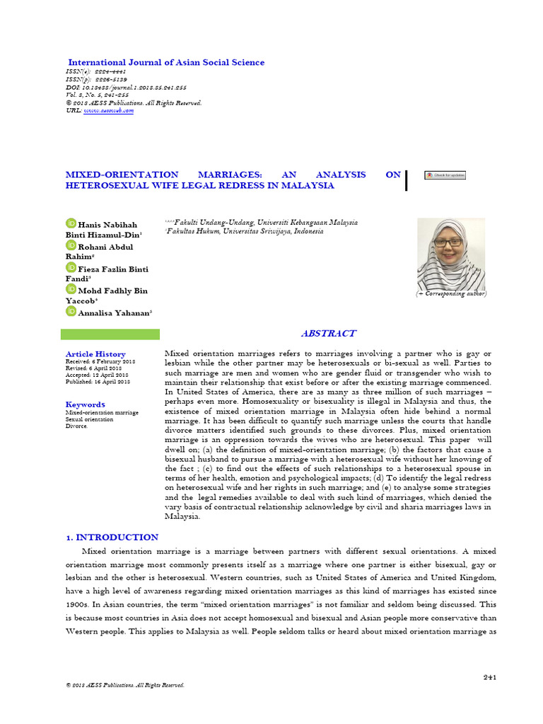 Mixed-Orientation Marriages: An Analysis On Heterosexual Wife Legal ...