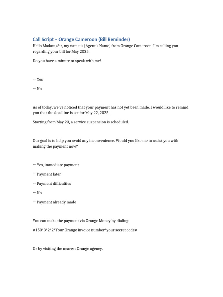 Call Script Orange Cameroon May2025 Updated | PDF