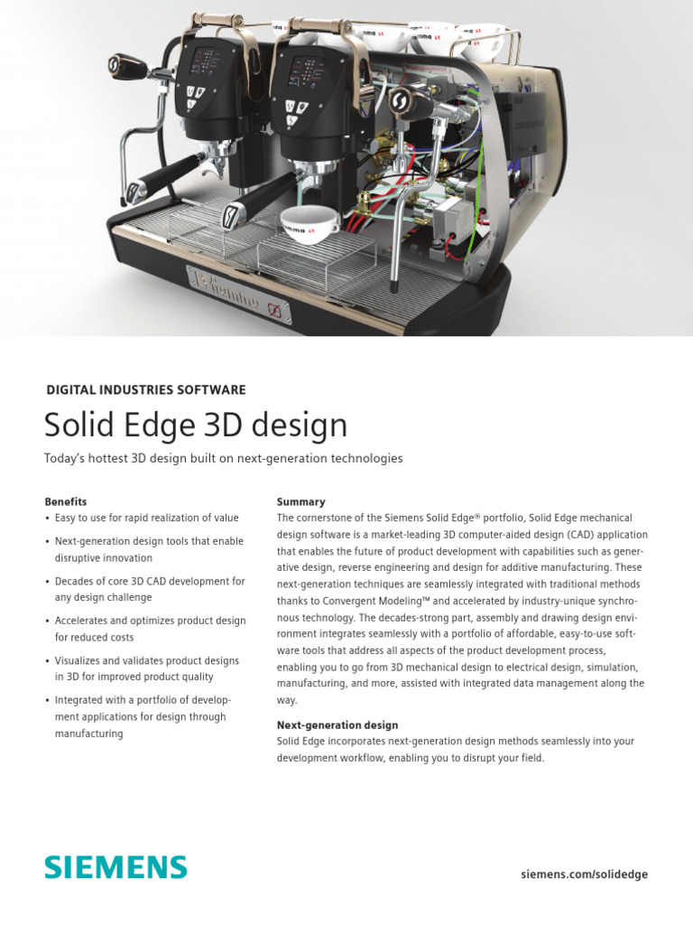 Siemens SW Solid Edge 3D Design Fact Sheet | PDF | Computer Aided Design | 3 D Computer Graphics