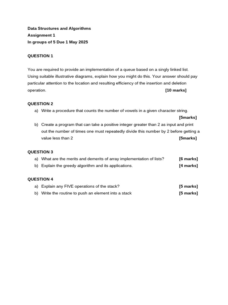 Data Structures and Algorithms Assignment | PDF