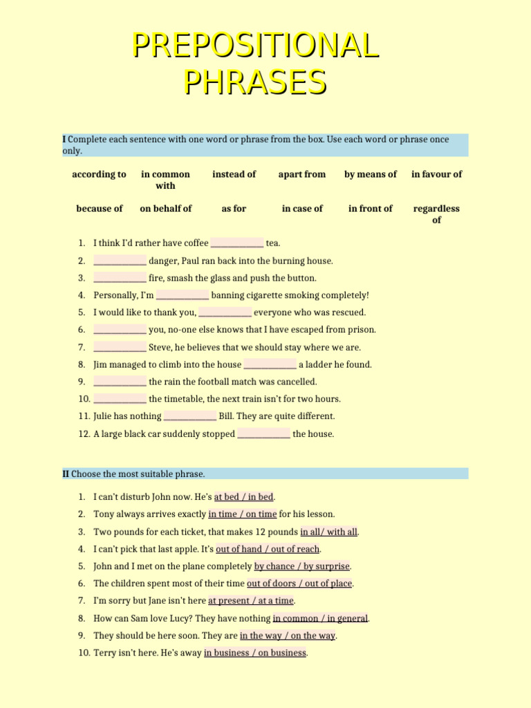Done - Prepositional-Phrases Practice | PDF