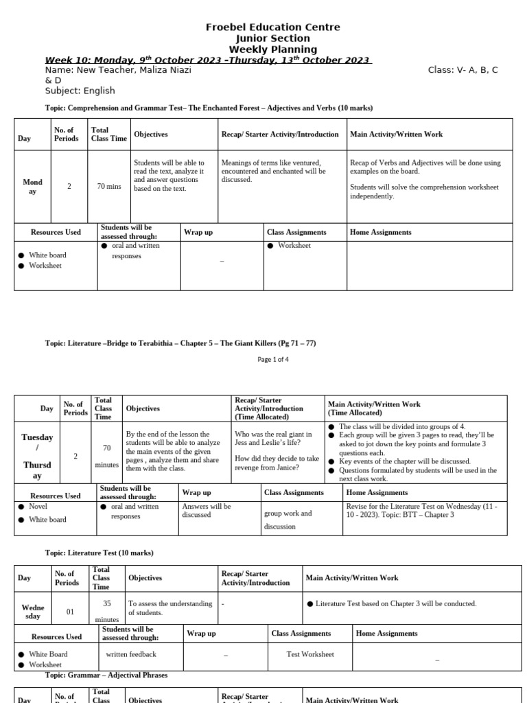 English Grade 5 - Week 10 - 9th Till 13th October 2023 | PDF ...